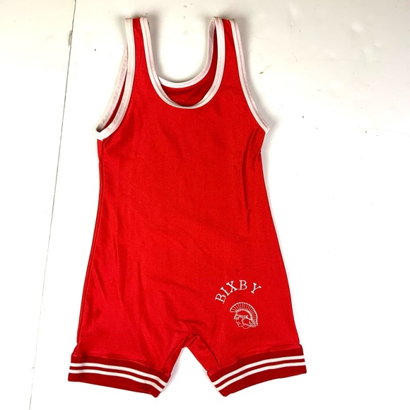 Bixby Spartans Small Medium Singlet Wrestling Uniform Red White High School
